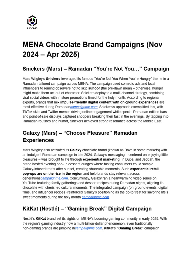 MENA Ramadan Chocolate Campaigns 2024-2025 | PDF | Brand