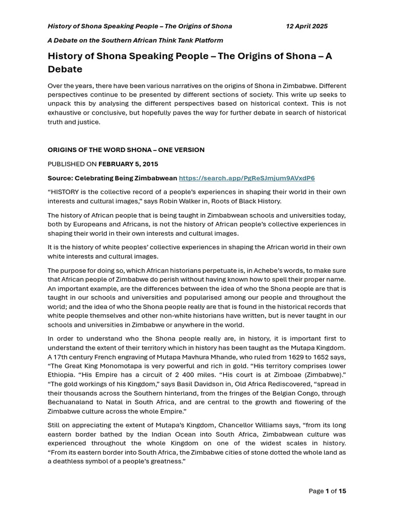 History of Shona Speaking People - The Origins of Shona - April 2025 ...