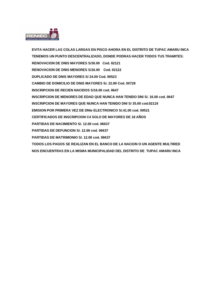 ESPOT PUBLICITARIO RENIEC PAD - Docx NUEVO | PDF