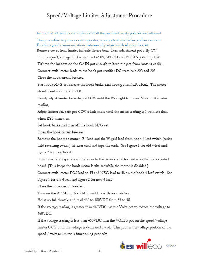 Speed Voltage Limiter Set Up Procedure | PDF | Alternating Current ...