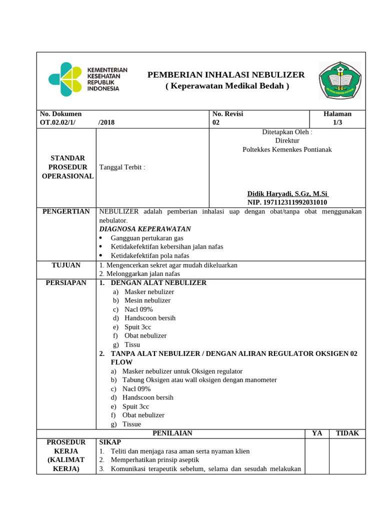 Prosedur Inhalasi Nebulizer untuk Keperawatan | PDF