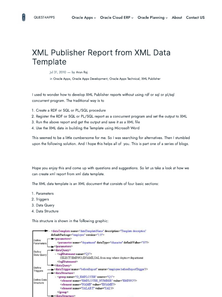 XML Publisher Report from XML Data Template | PDF