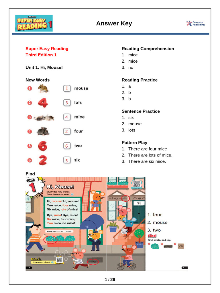 Super Easy Reading - 3e - Book 1 - Answer Key | PDF | Mouse