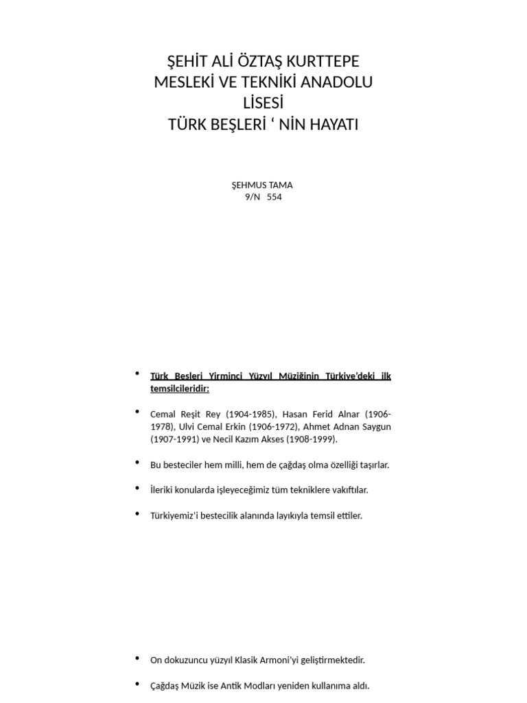 Türk Beşleri̇ Slayt | PDF