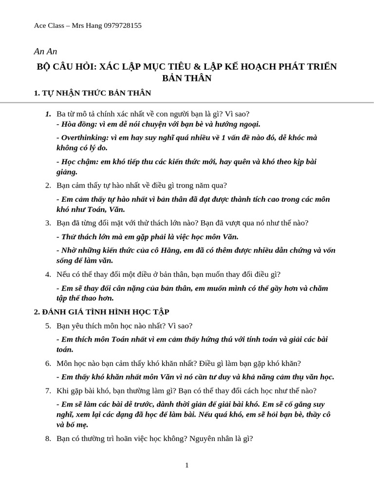 BỘ CÂU HỎI XÁC LẬP MỤC TIÊU PHÁT TRIỂN BẢN THÂN-AnAn | PDF
