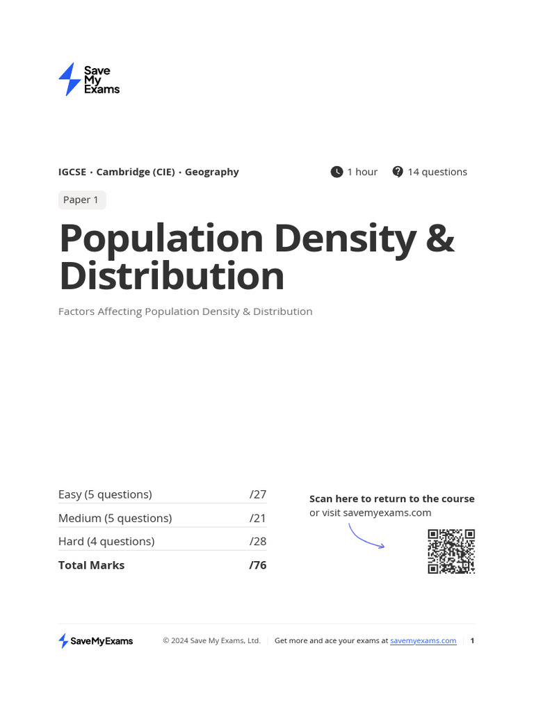 Population Density & Distribution Exam | PDF | Earth Sciences