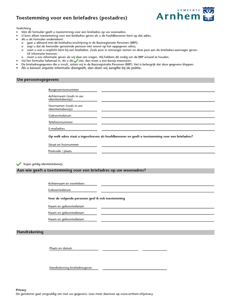 Formulier Toestemming Geven Voor Een Briefadres | PDF