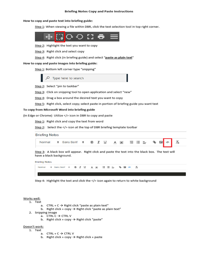 Copy and Paste Work Around Instructions | PDF