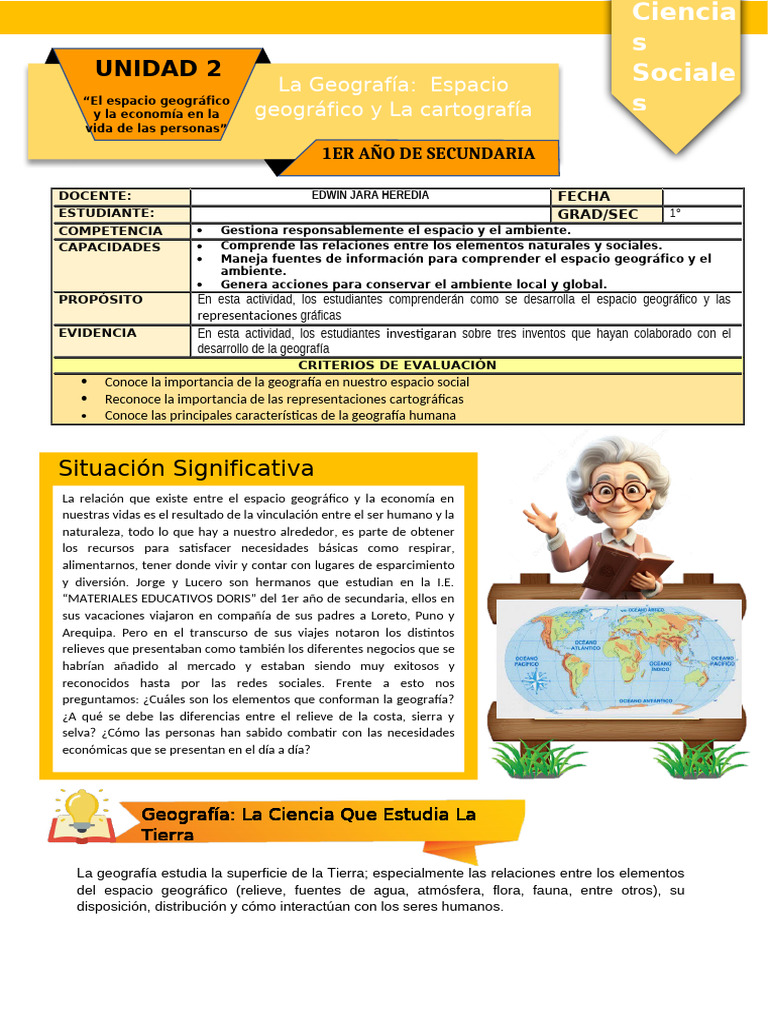 Ficha de Actividad CCSS 1° - Semana 1 Uni 2 | PDF | Mapa | Geografía
