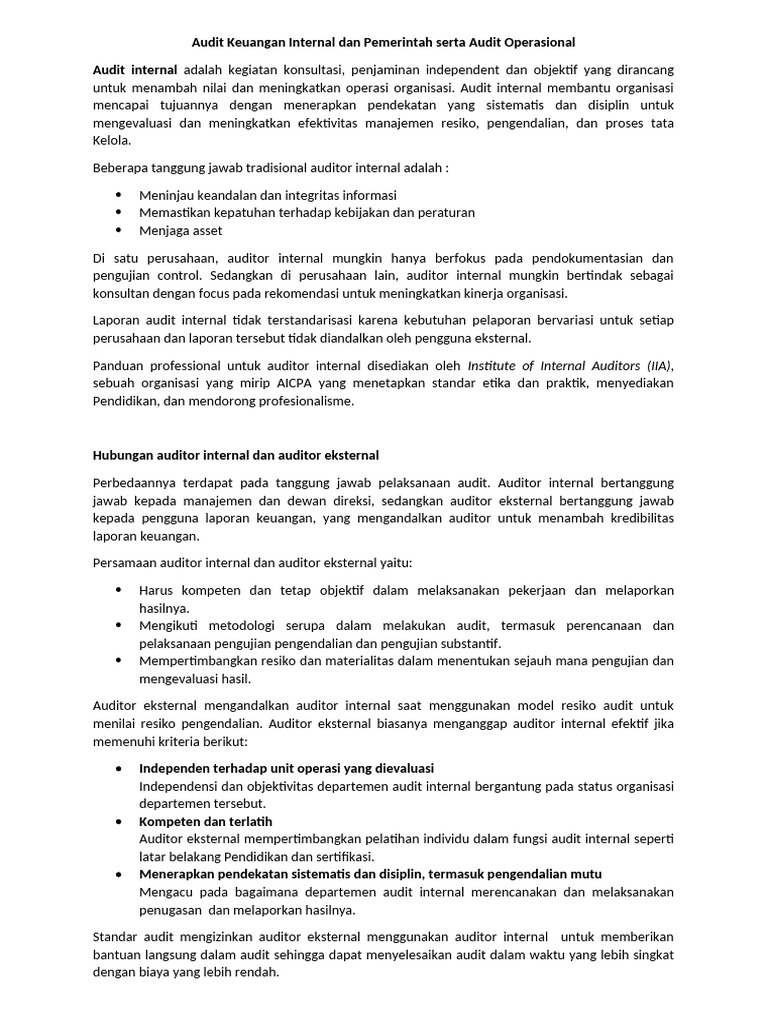 Audit Keuangan Internal Dan Pemerintah Serta Audit Operasional | PDF