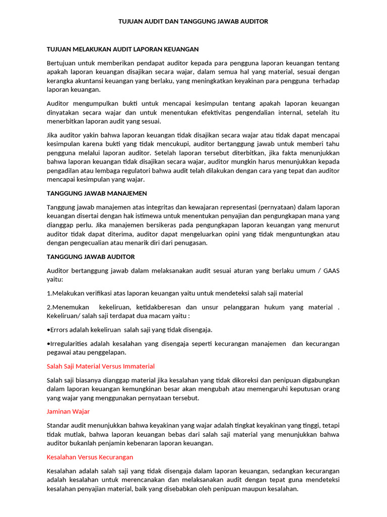 TUJUAN AUDIT DAN TANGGUNG JAWAB AUDITOR | PDF