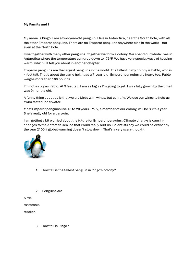 Penguins Reading Passage | PDF