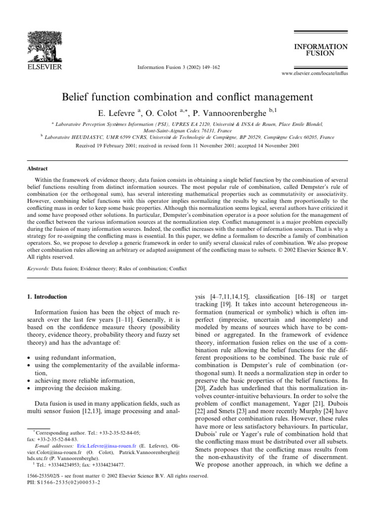 Belief Function Combination and Conflict Management | PDF | Mathematics