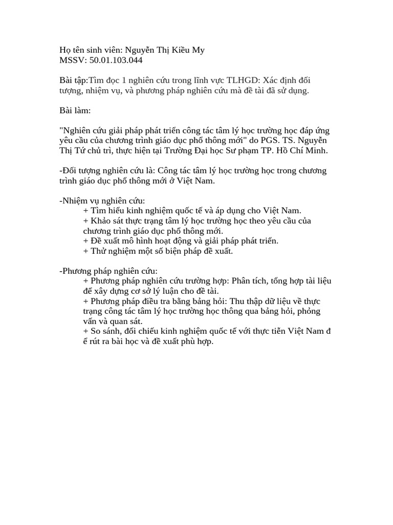 Bài tập TLHGD | PDF