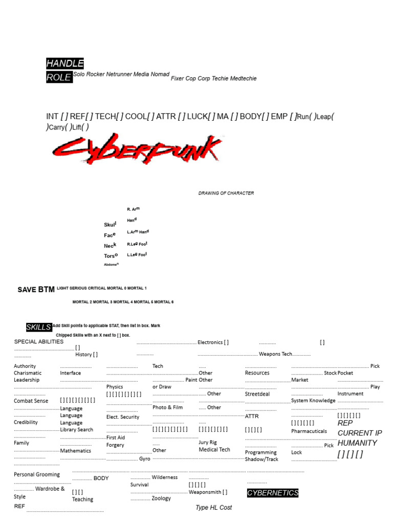 CP2020 Character Sheet Ultimate Edition | PDF