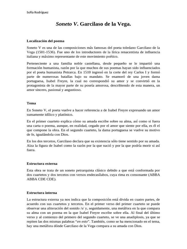 Soneto V. Garcilaso de La Vega | PDF | Sonetos | Poética