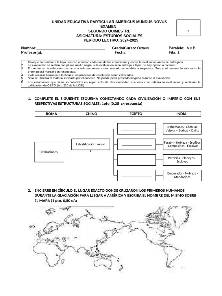 Examen 2Q 8vo Eess Fila 1 | PDF