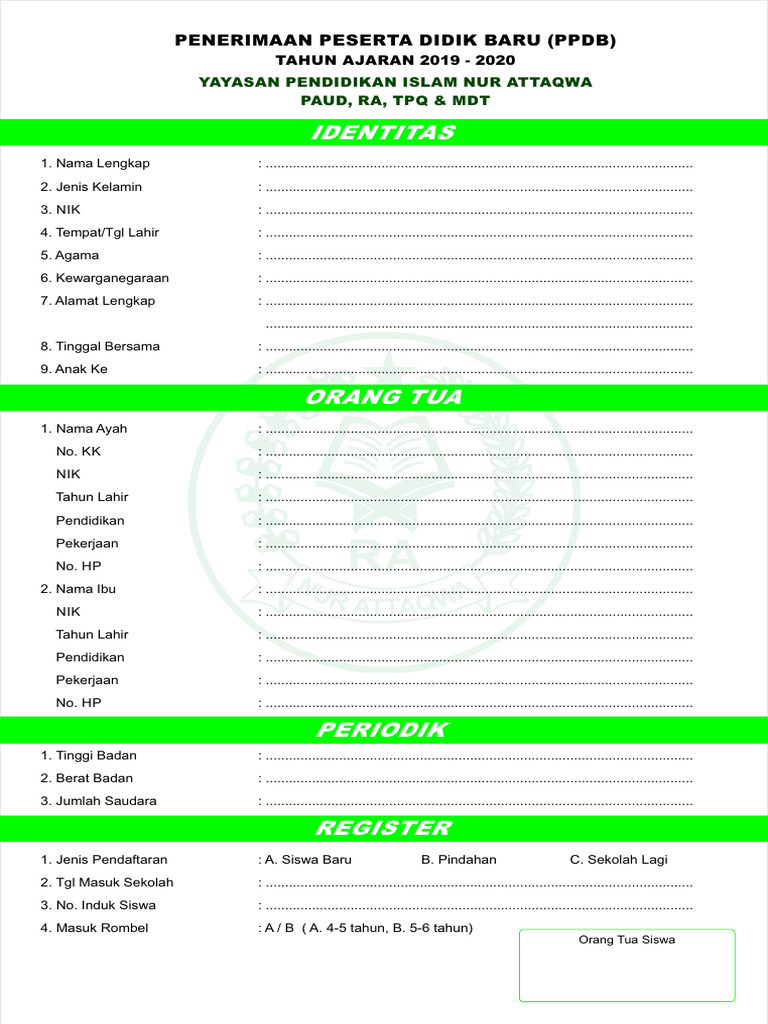 FORMULIR SISWA BARU | PDF