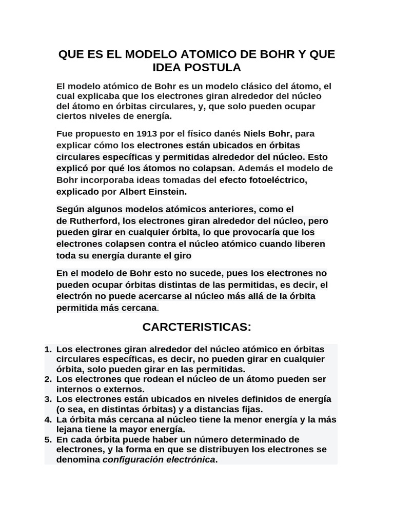 Modelo Atómico de Bohr: Características y Aportes | PDF | Átomos | Electrón