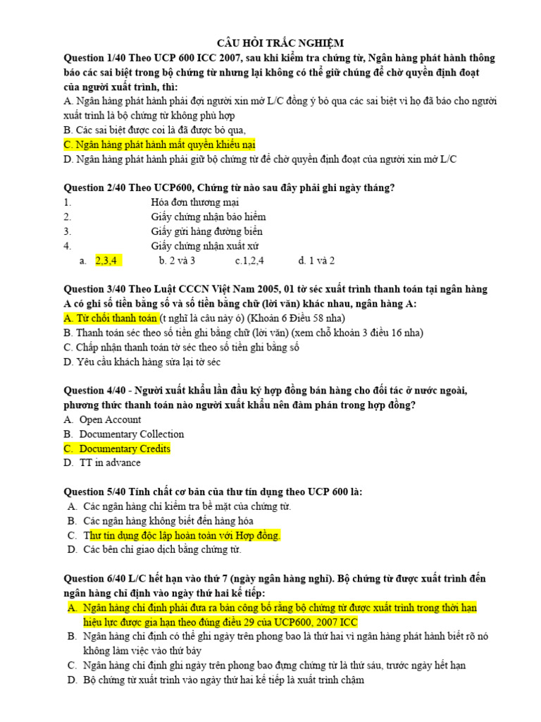 (TTQT) Ôn cuối kì cô Thanh Nhàn FTU | PDF