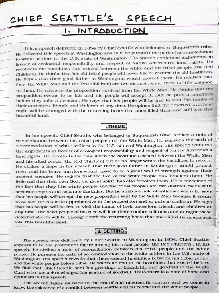 Chief Seattle's Speech... Notes | PDF