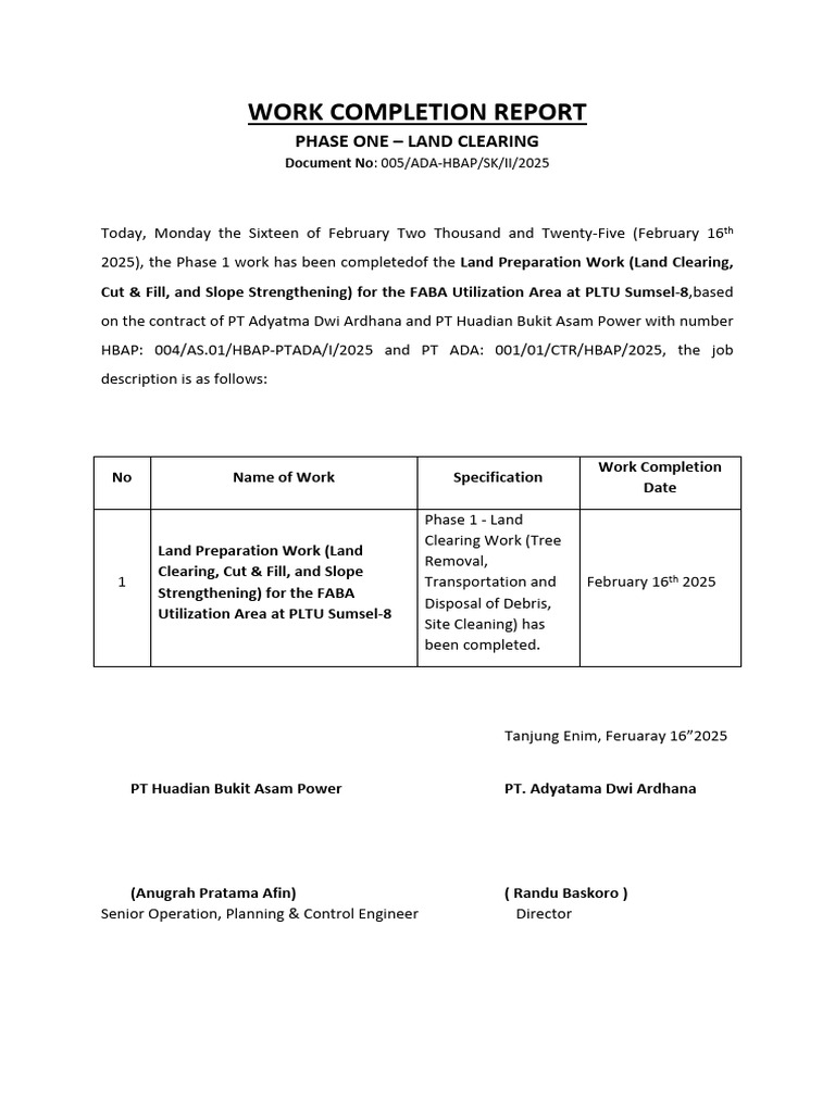 Work Completion Report | PDF