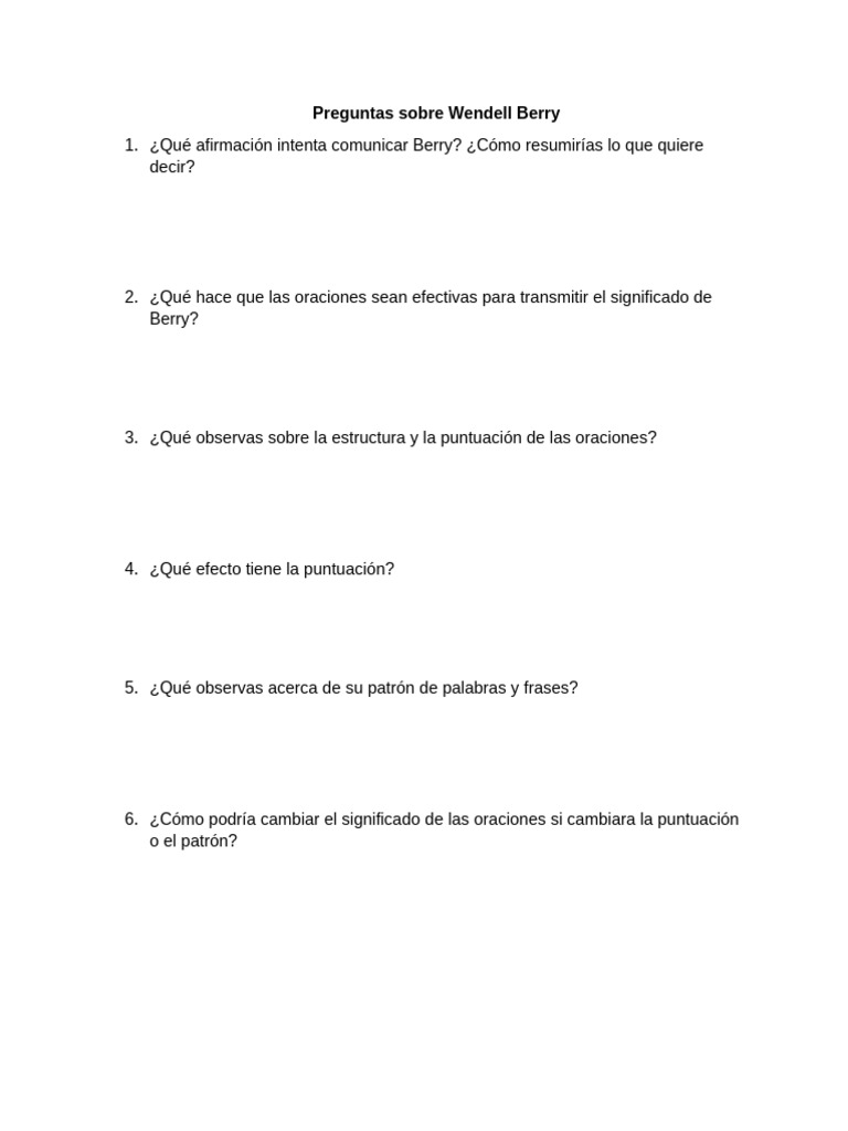 Wendell Berry Questions-Spanish | PDF