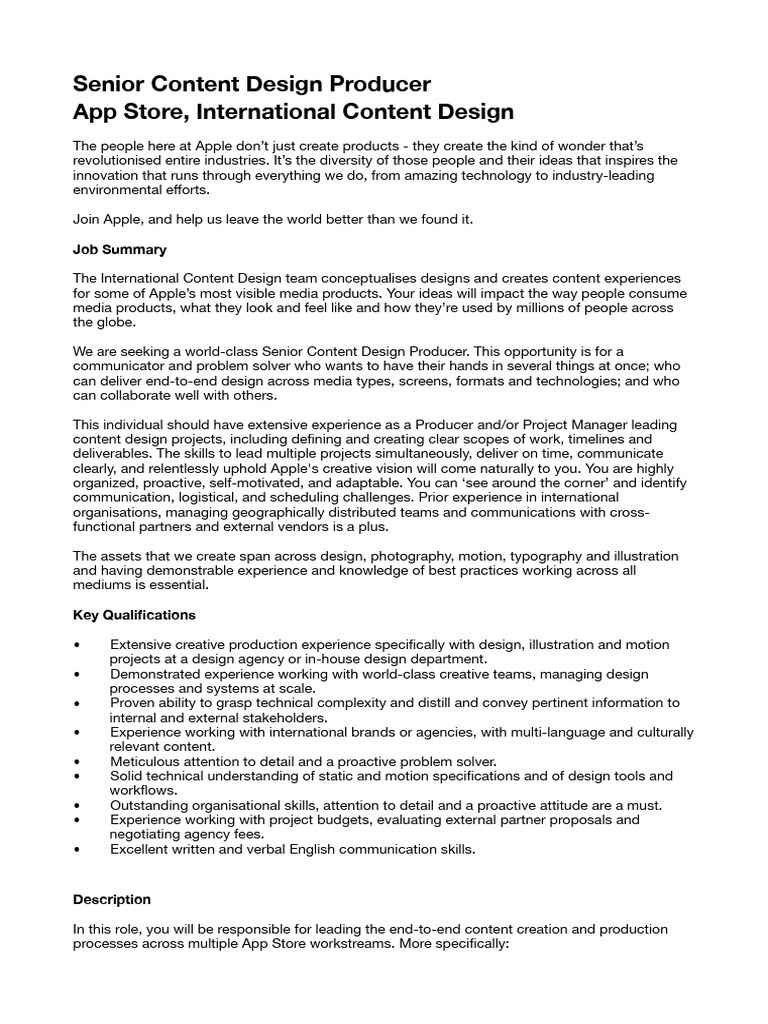 Senior Content Design Producer Role at Apple | PDF | Business | Human ...