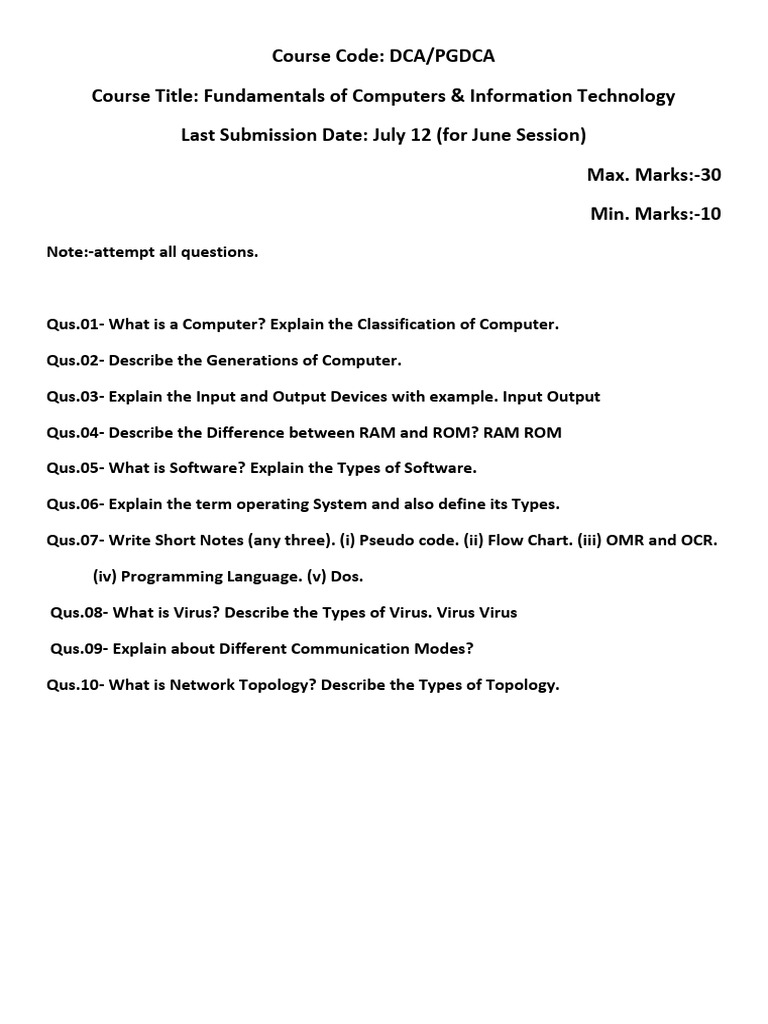 Assignment DCA & PGDCA2 | PDF | Computer Virus | Operating System