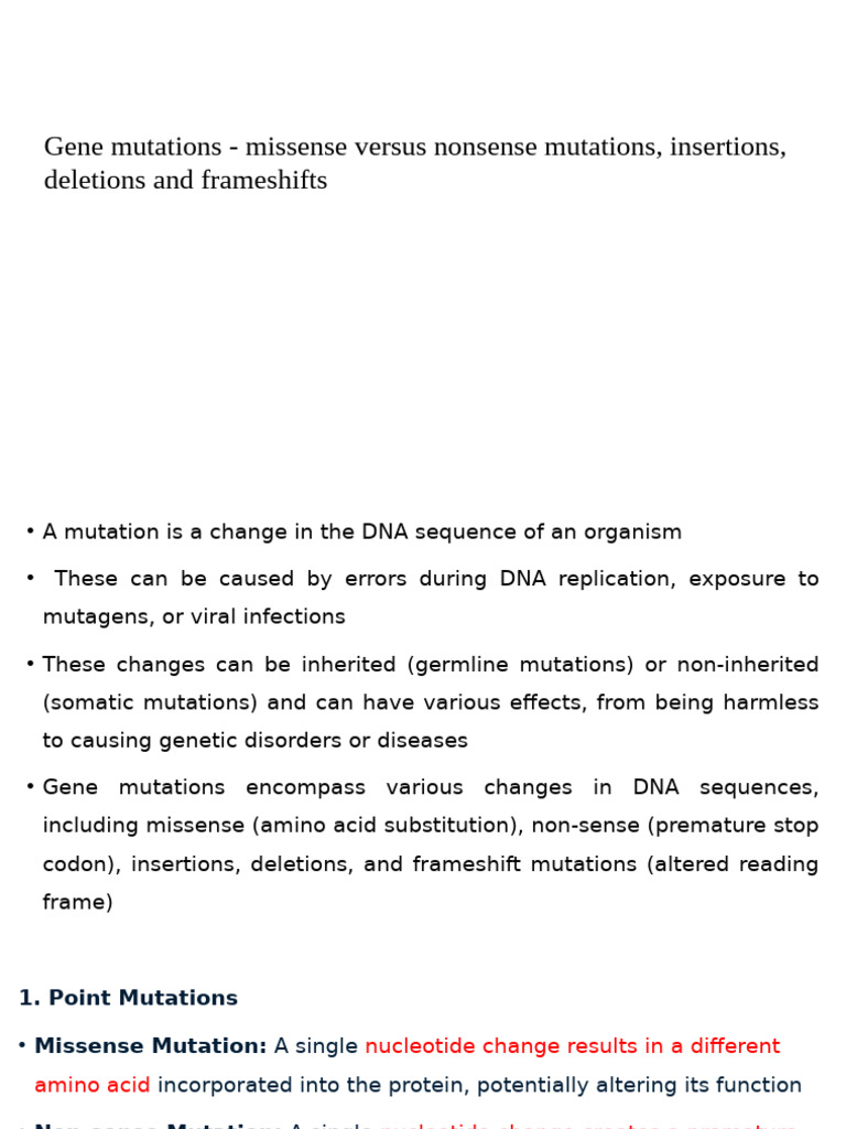 Gene Mutations - Missense Versus Nonsense Mutations | PDF | Mutation ...