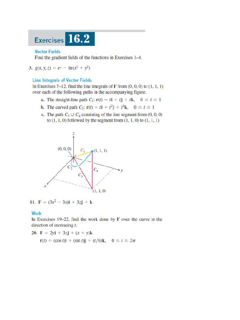 Exercise Sheet On 16.2 Vector Fields and Line Integrals - Work, Circulation, and Flux Solution | PDF