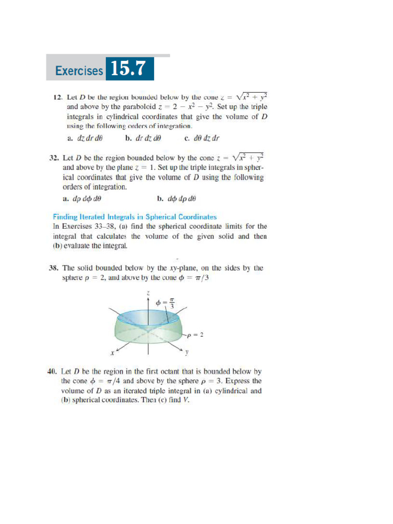Exercise Sheet On 15 7 Triple Integrals In Cylindrical And Spherical