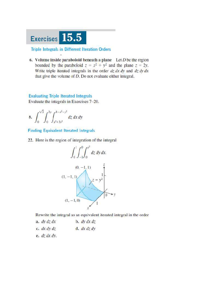 Exercise Sheet On 15.5 Triple Integrals in Rectangular Coordinates ...