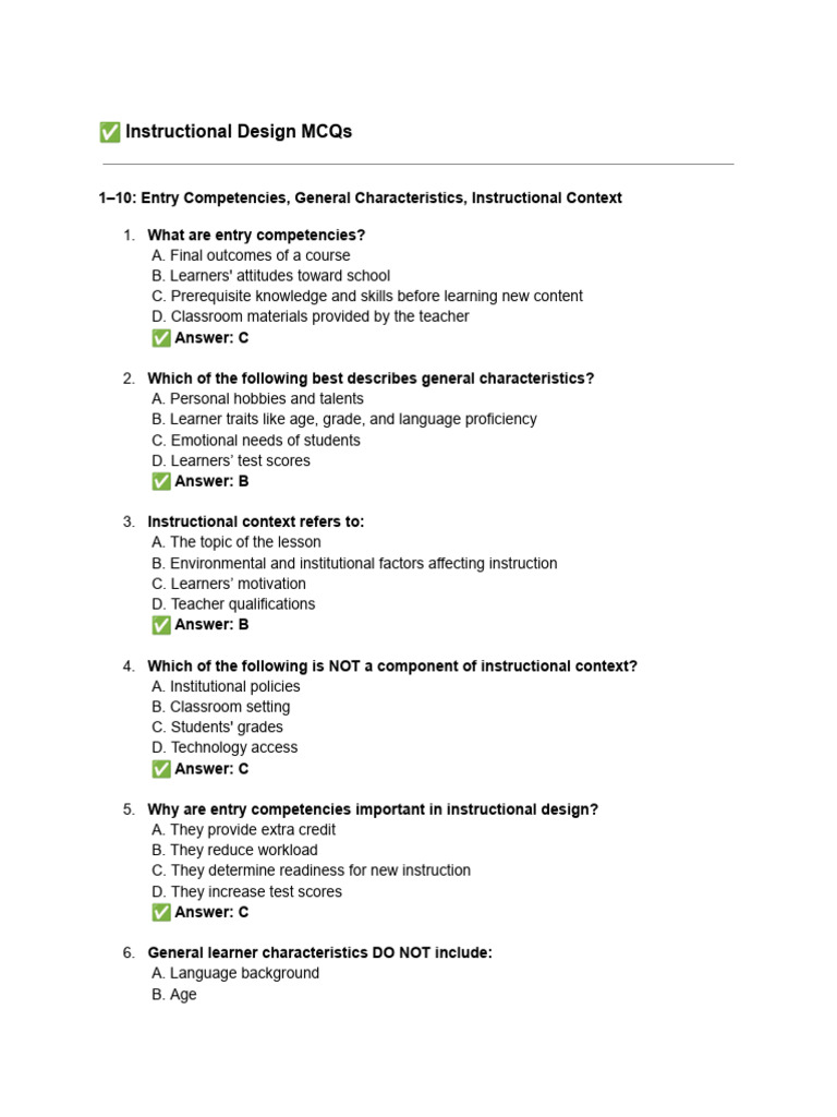 Instructional Design MCQs | PDF | Instructional Design | Learning