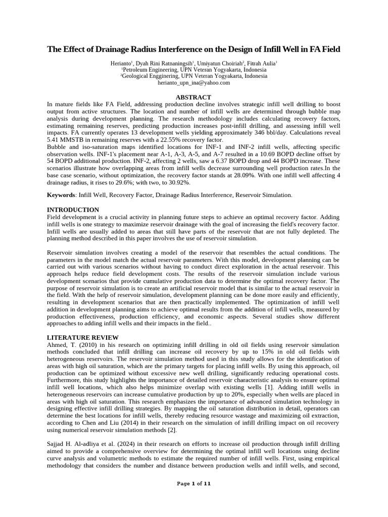 The Effect of Drainage Radius Interference On The Design of Infill Well ...