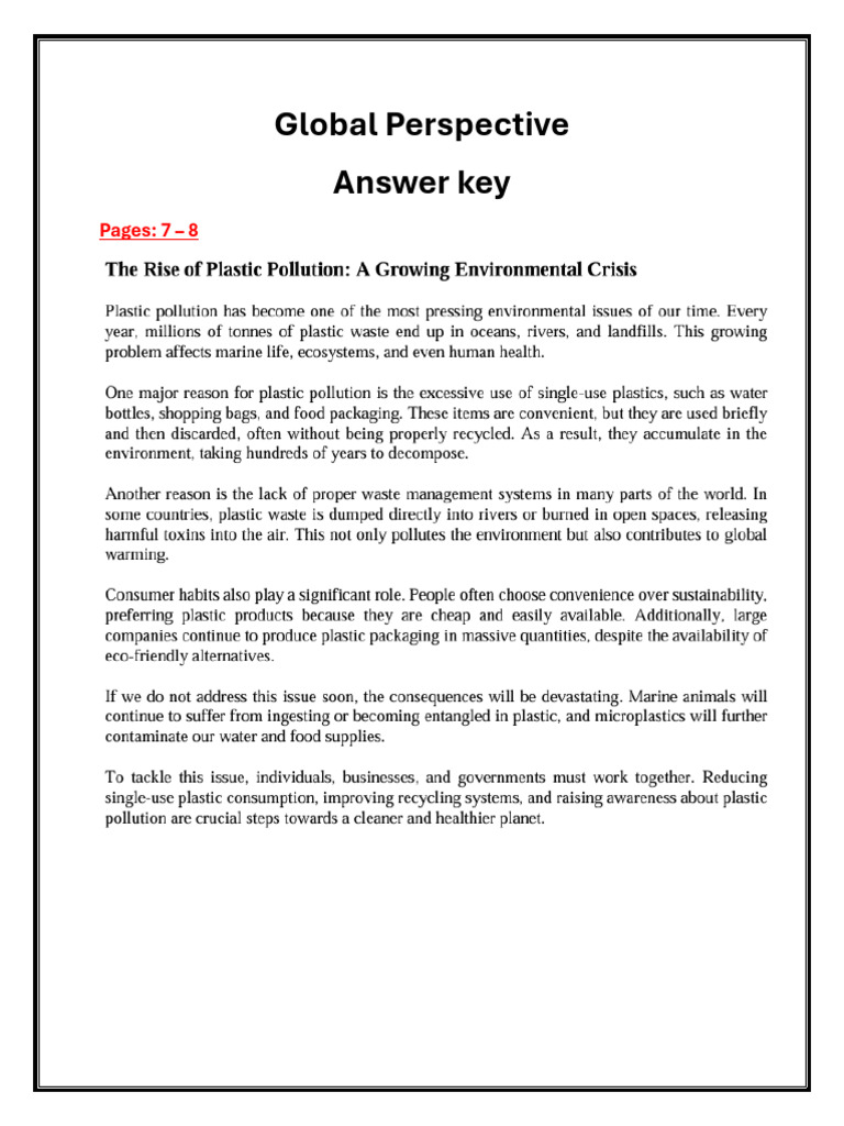 Addressing Global Plastic Pollution | PDF | Water | Water Scarcity