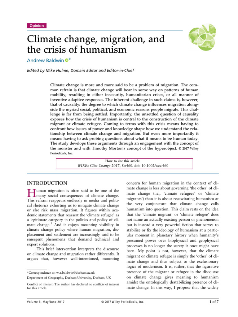 WIREs Climate Change - 2017 - Baldwin - Climate Change Migration and ...