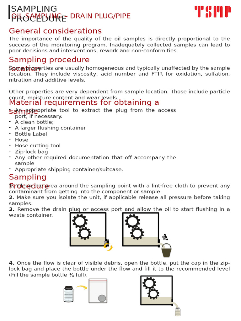Sampling Procedure - Oil Sampling - Drain Plug-Pipe | PDF | Pipe (Fluid ...