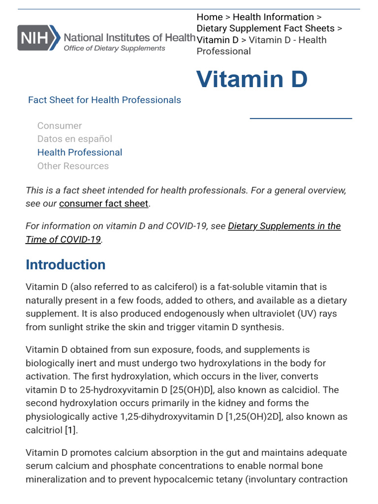 Vitamin D - Health Professional Fact Sheet | PDF | Vitamin D | Osteoporosis
