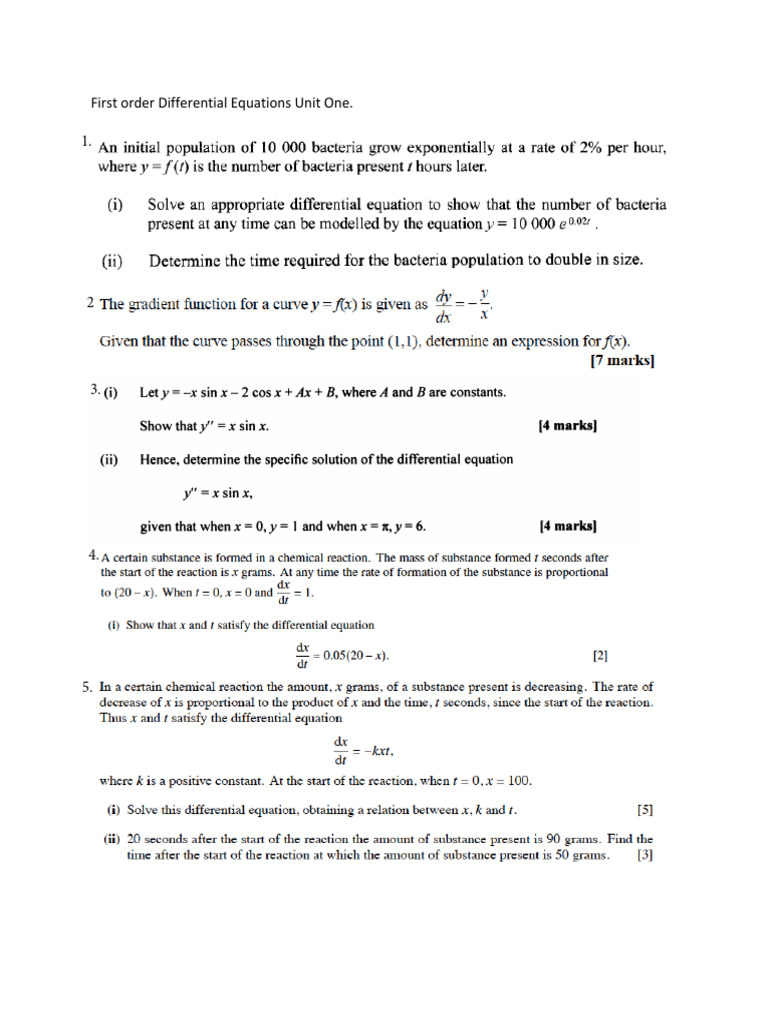 Unit One First Order Worded Diff Equation | PDF