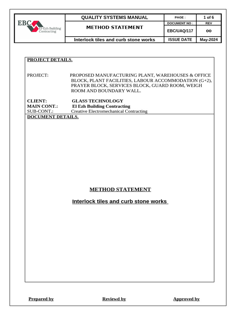 Method of Statement For Interlock & Curb Stone | PDF | Concrete