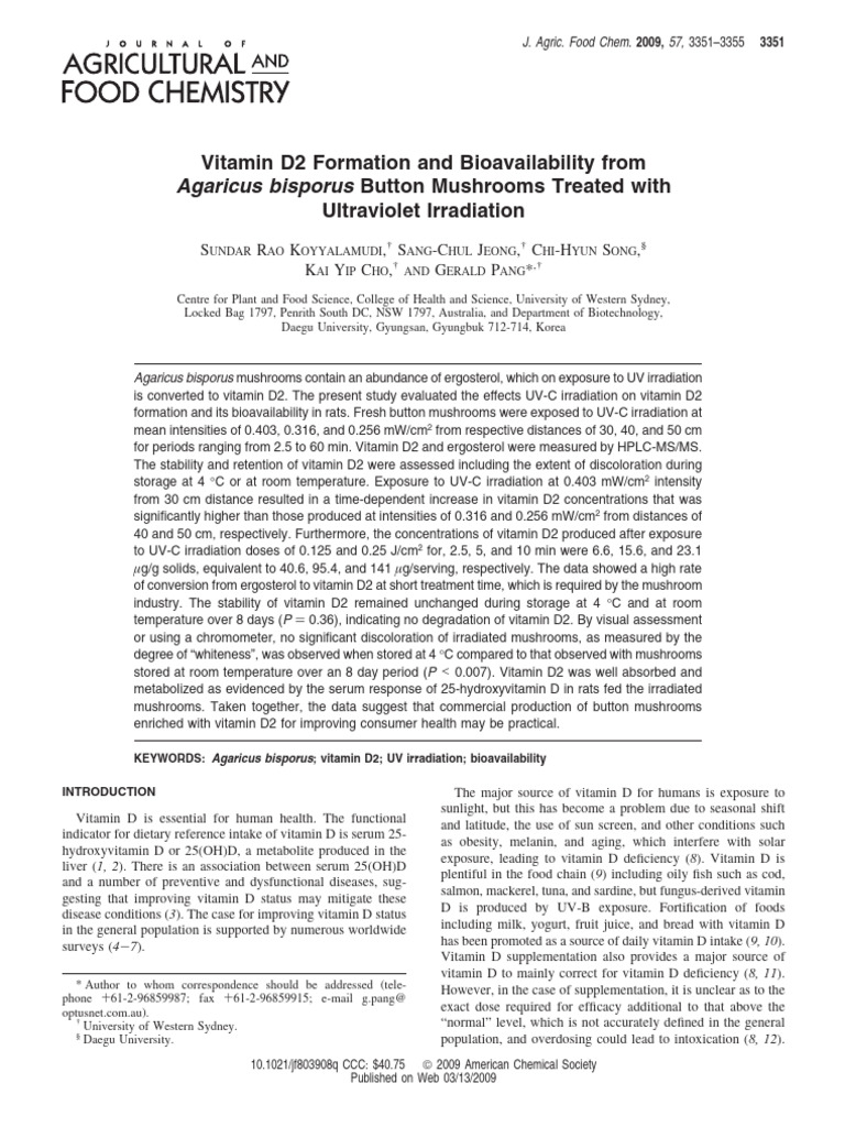 Jeong Et Al 2009 Vitamin d2 Formation and Bioavailability From Agaricus Bisporus Button ...