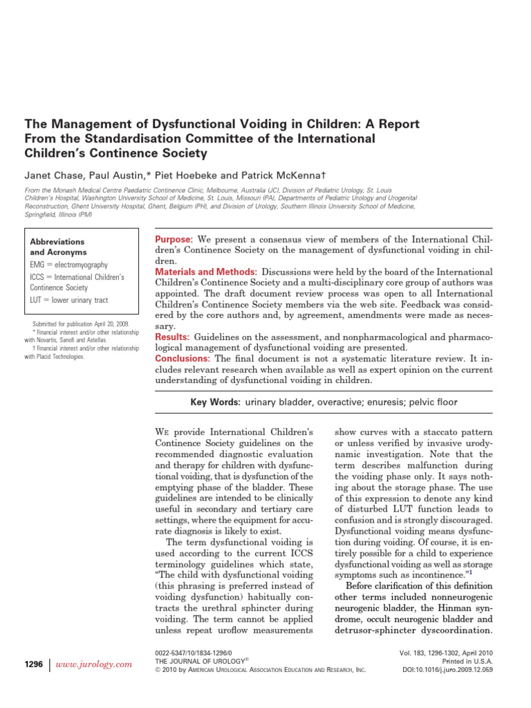 The Management of Dysfunctional Voiding in Children A Report From The ...