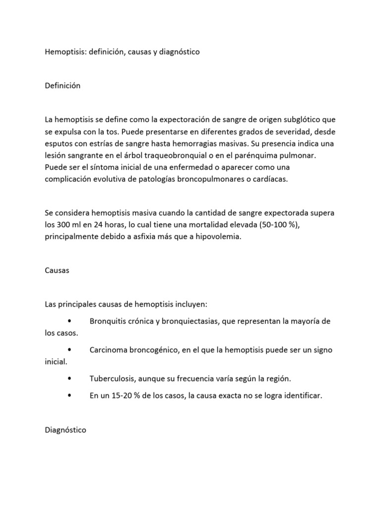 Hemoptisis: causas, diagnóstico y tratamiento | PDF | Tos ...