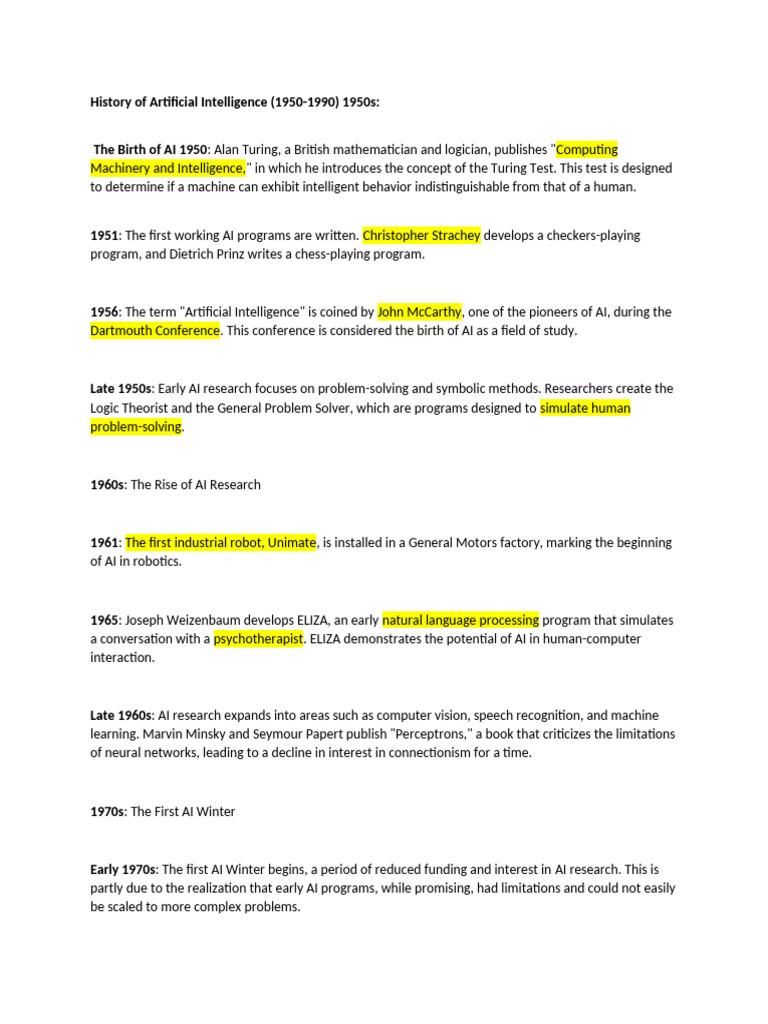 History of Artificial Intelligence | PDF | Artificial Intelligence ...