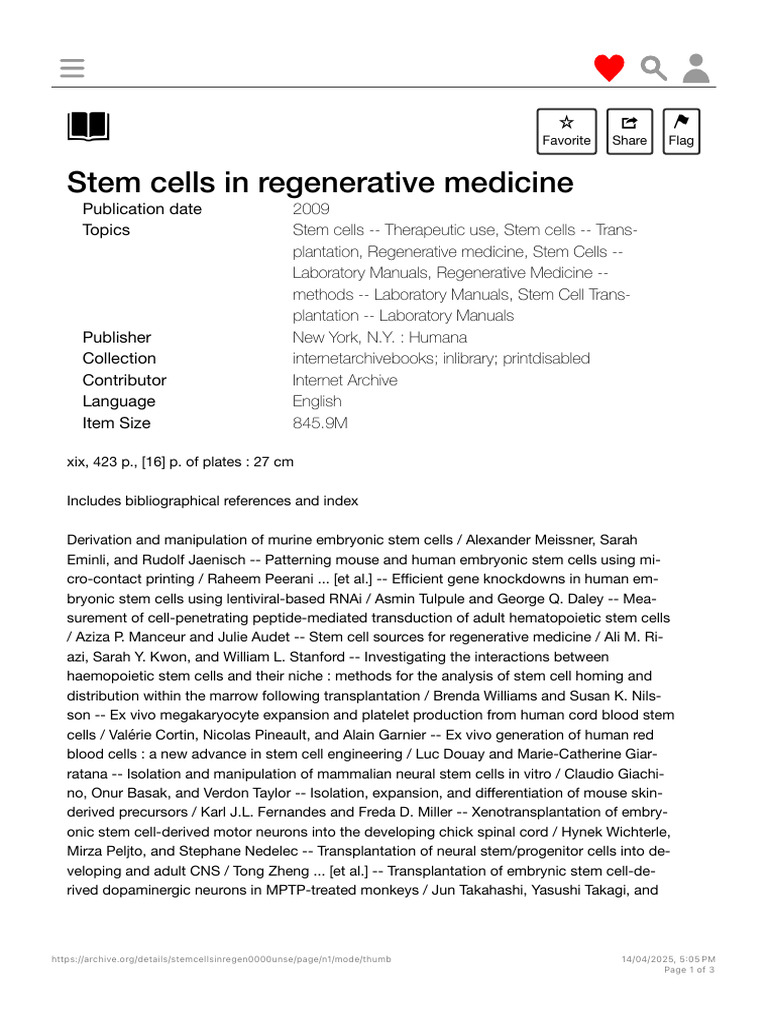 Stem Cells in Regenerative Medicine - Free Download, Borrow, and Streaming - Int | PDF | Stem ...