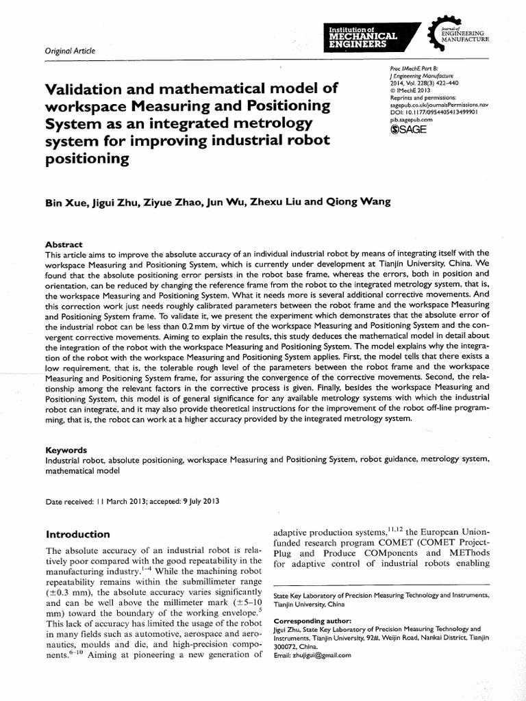 Validation and Mathematical Model of Workspace Measuring and ...
