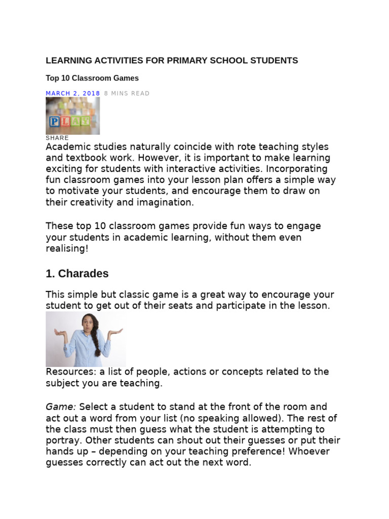 Engaging Classroom Games for Kids | PDF | Brainstorming | Learning
