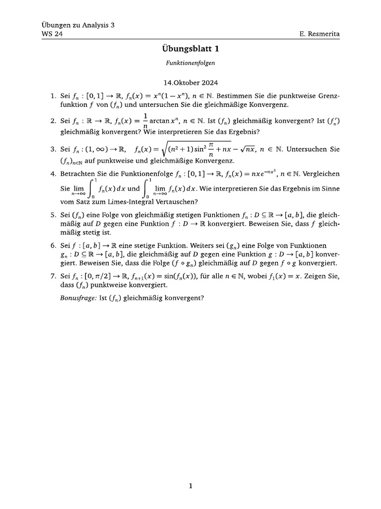 Anlaysis 3 Blatt 1 | PDF