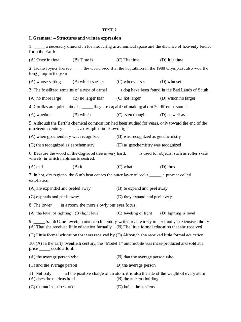 Grammar Test Questions and Answers | PDF | Galaxy | Nebula
